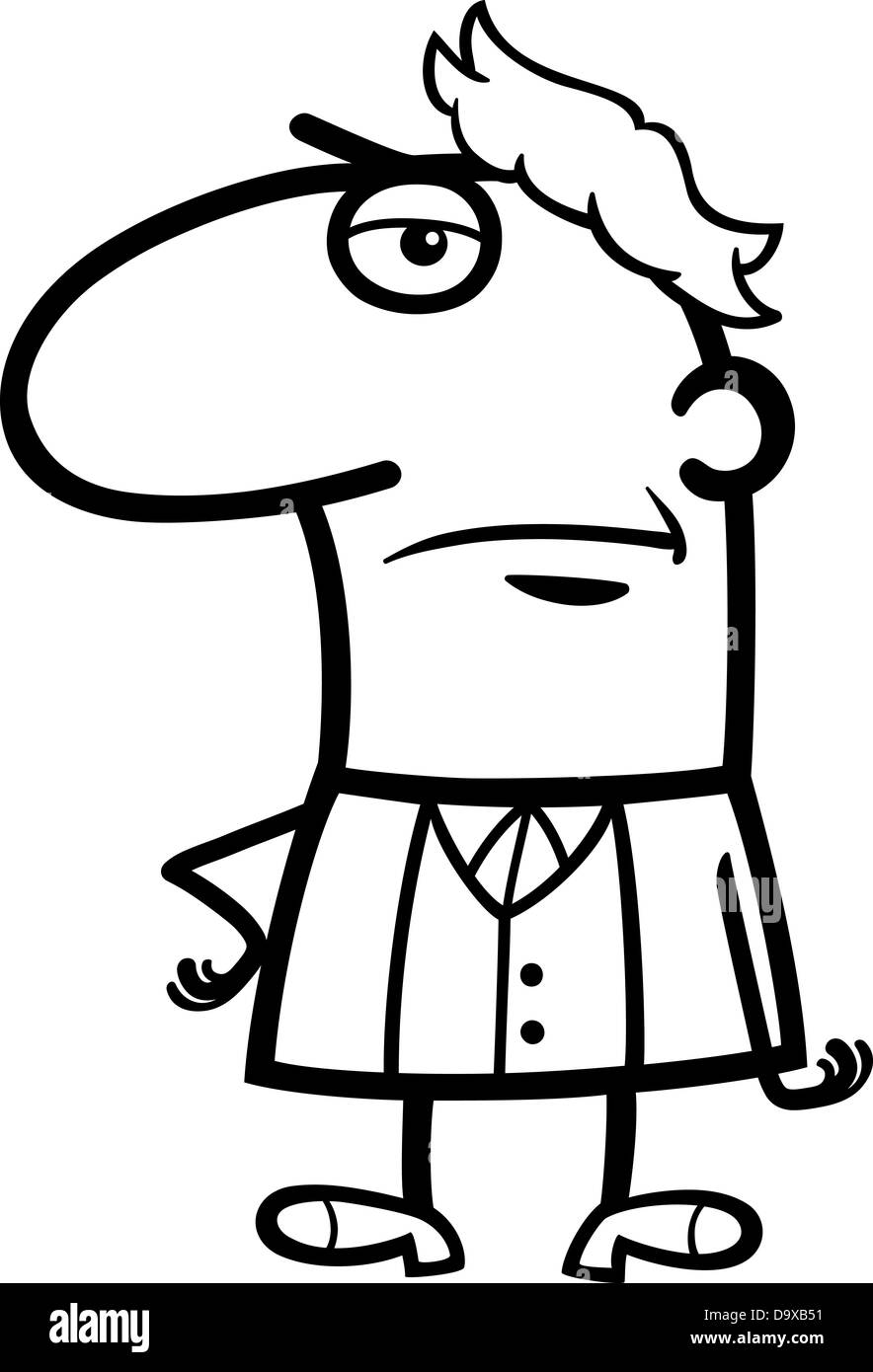 Black and White Cartoon Illustration of Funny Skeptic or Calm Man Comic ...