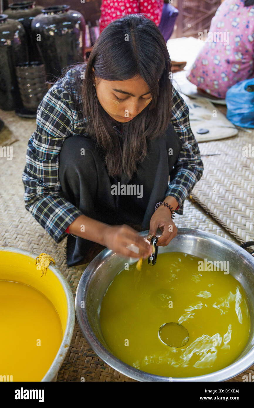 Myanmar,Bagan,Lacquerware Makers,Woman Washing Finished Product Stock ...