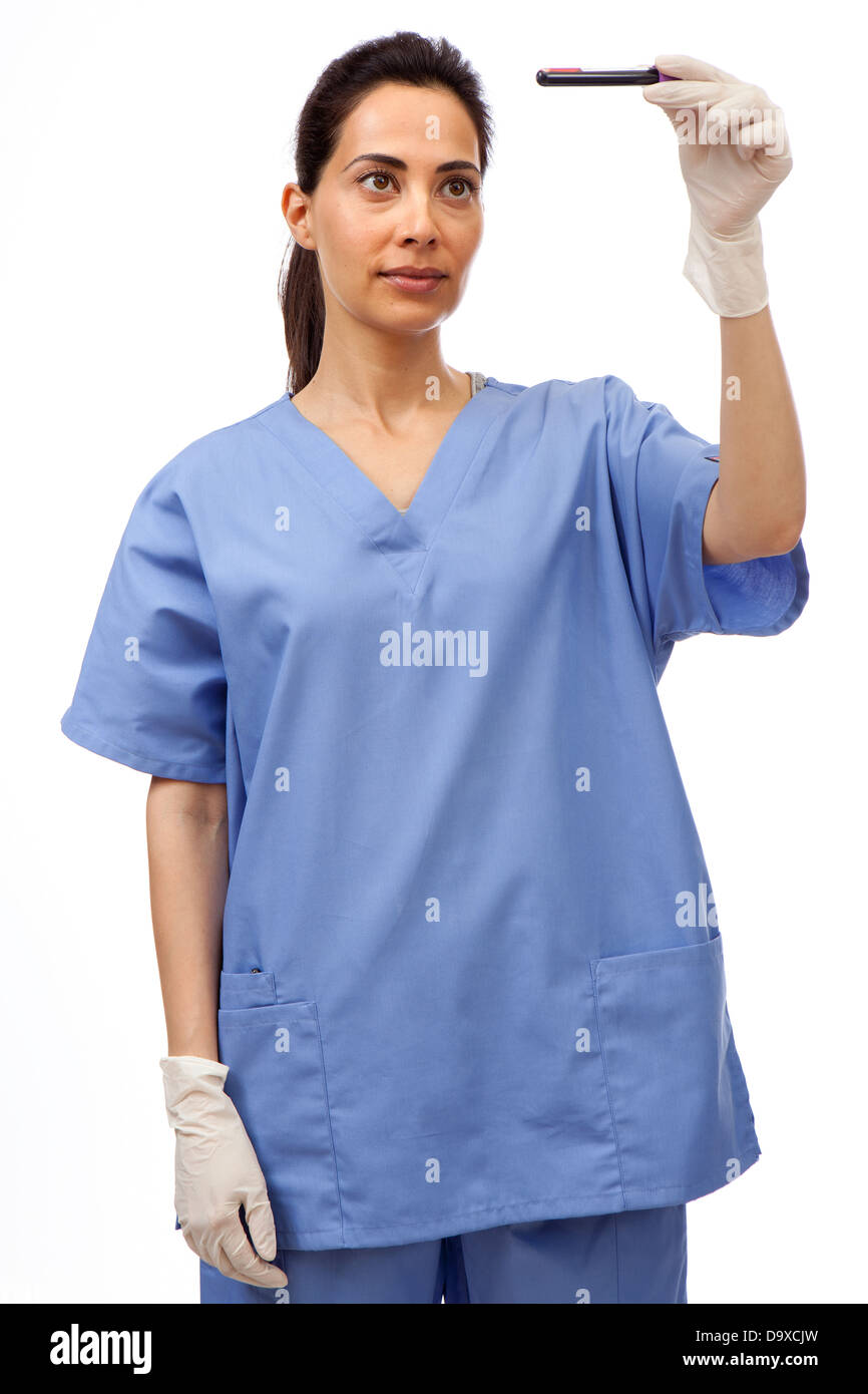 medical doctor female Asian nurse injecting blood sample with syringe ...