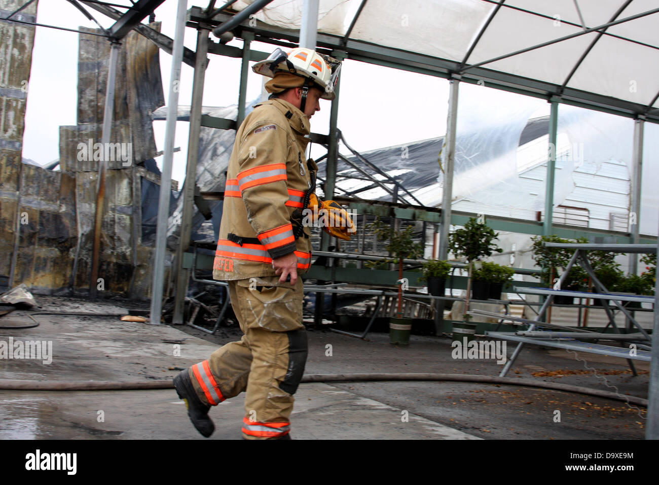 A fire chief walking at a fire scene as a first responder Stock Photo ...