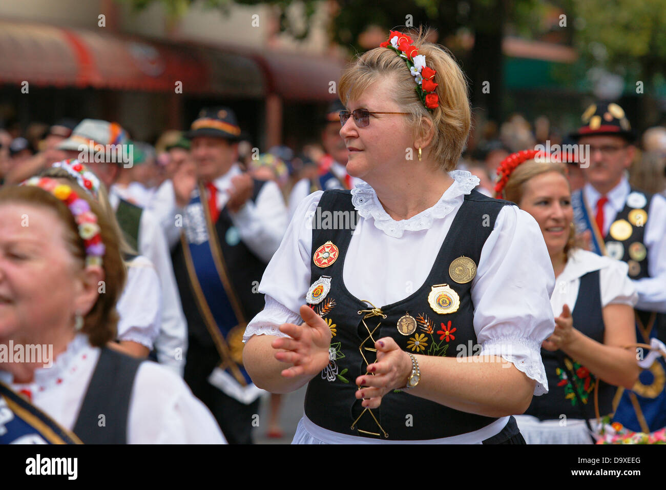 Bavarian style dressed lady during the Oktoberfest parade Stock Photo ...