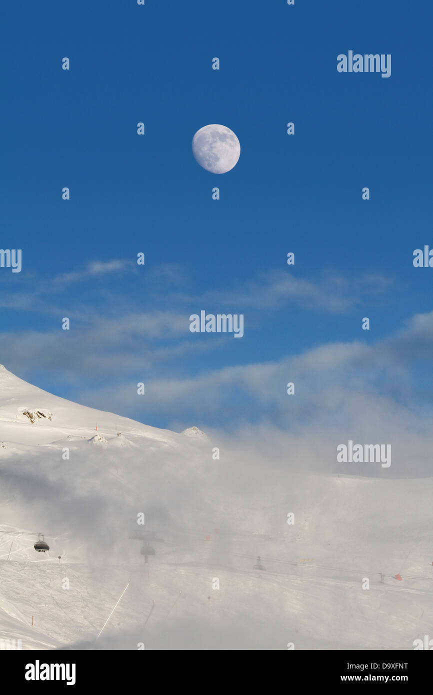 Ski area with daylight moon Stock Photo - Alamy