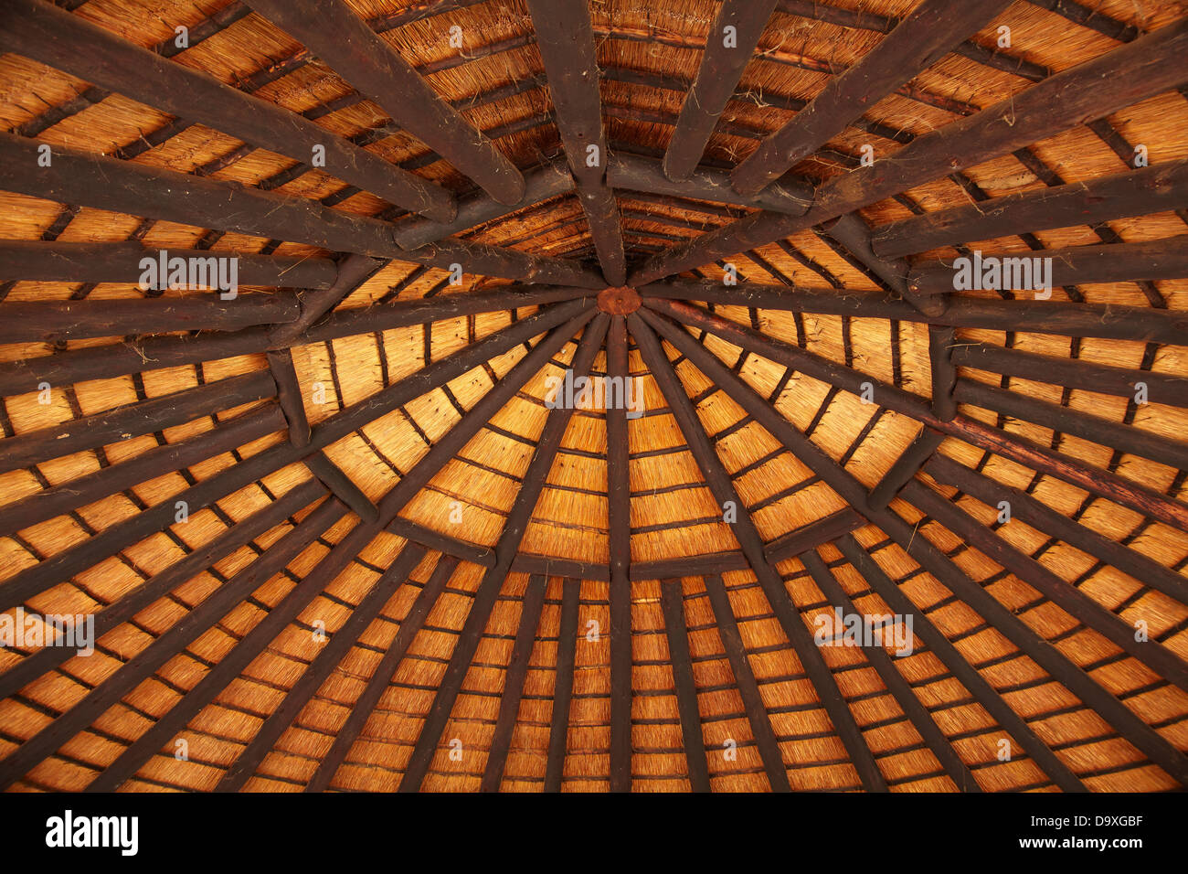 Inside of thatched rondavel, Skukuza Rest Camp, Kruger National Park ...