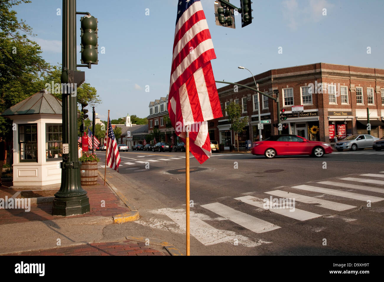 American flag in front of store hi-res stock photography and images - Alamy