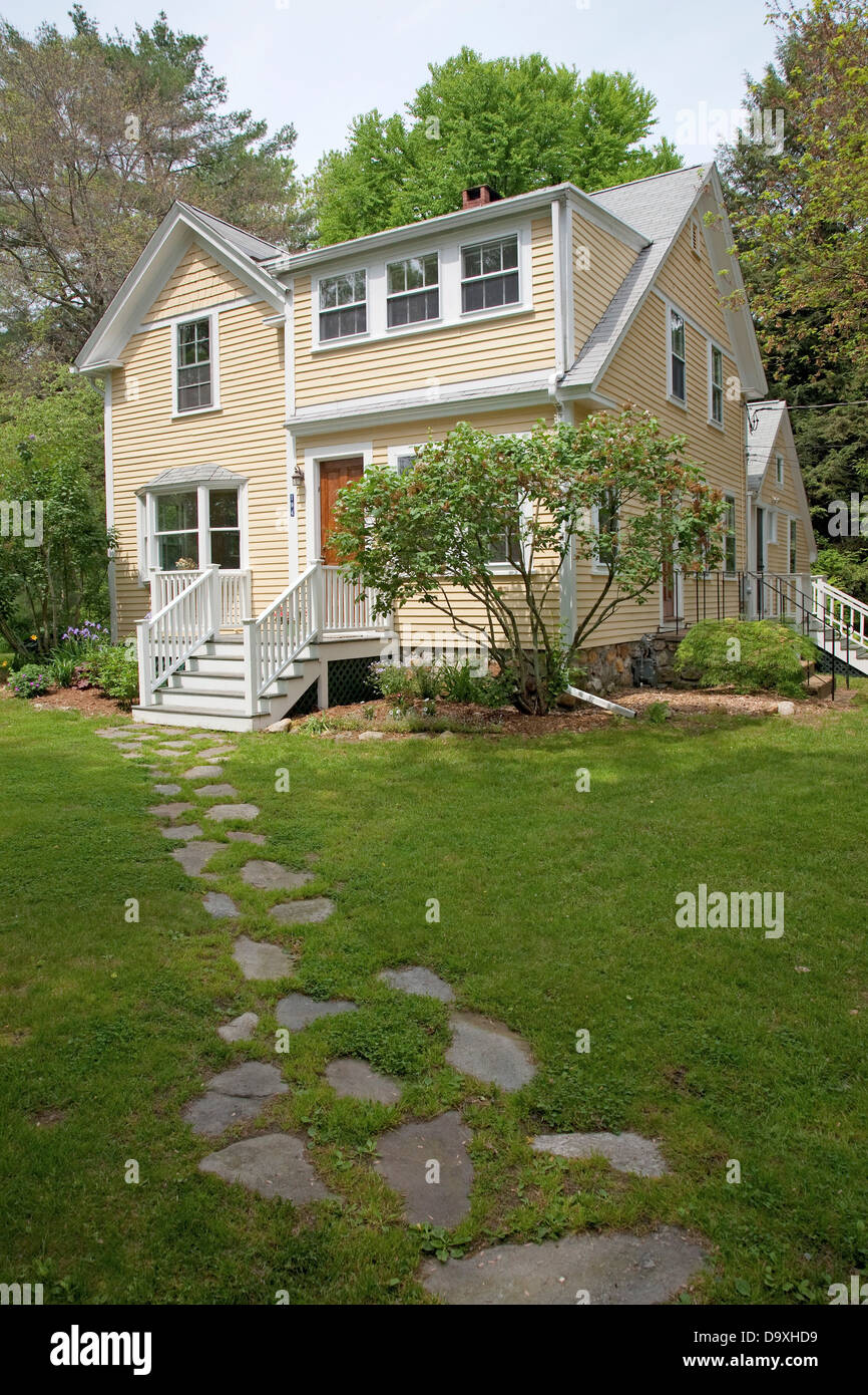 Stone path leads to 2-story home outside of Lexington, MA Stock Photo ...