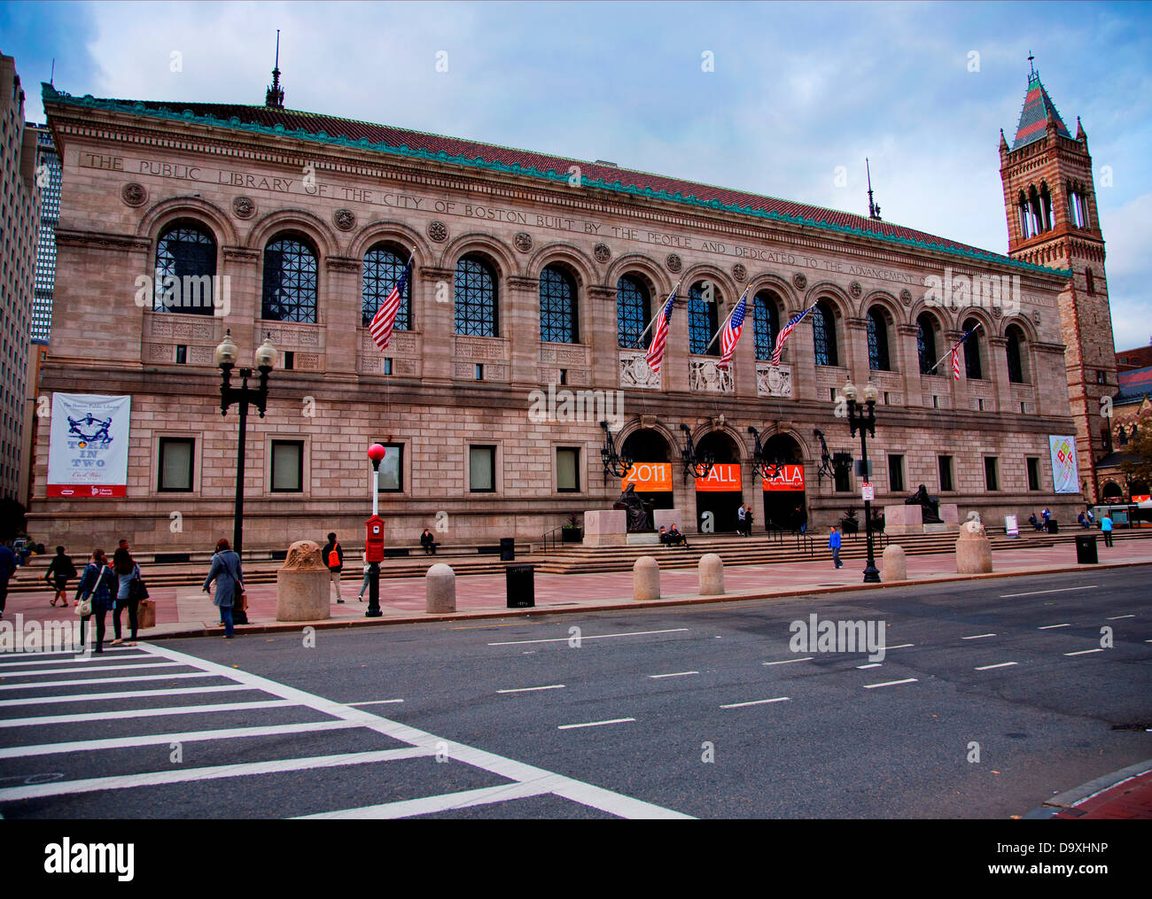 Exterior view of historic Boston Public Library, McKim Building, Boston ...