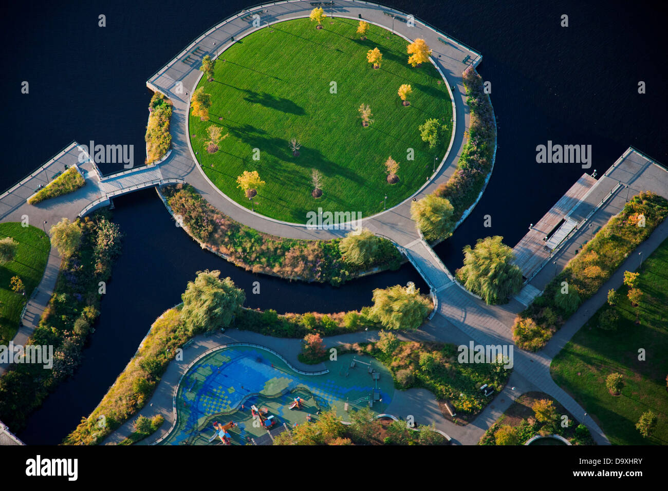 AERIAL VIEW of circular park on Charles River, Boston, MA Stock Photo ...