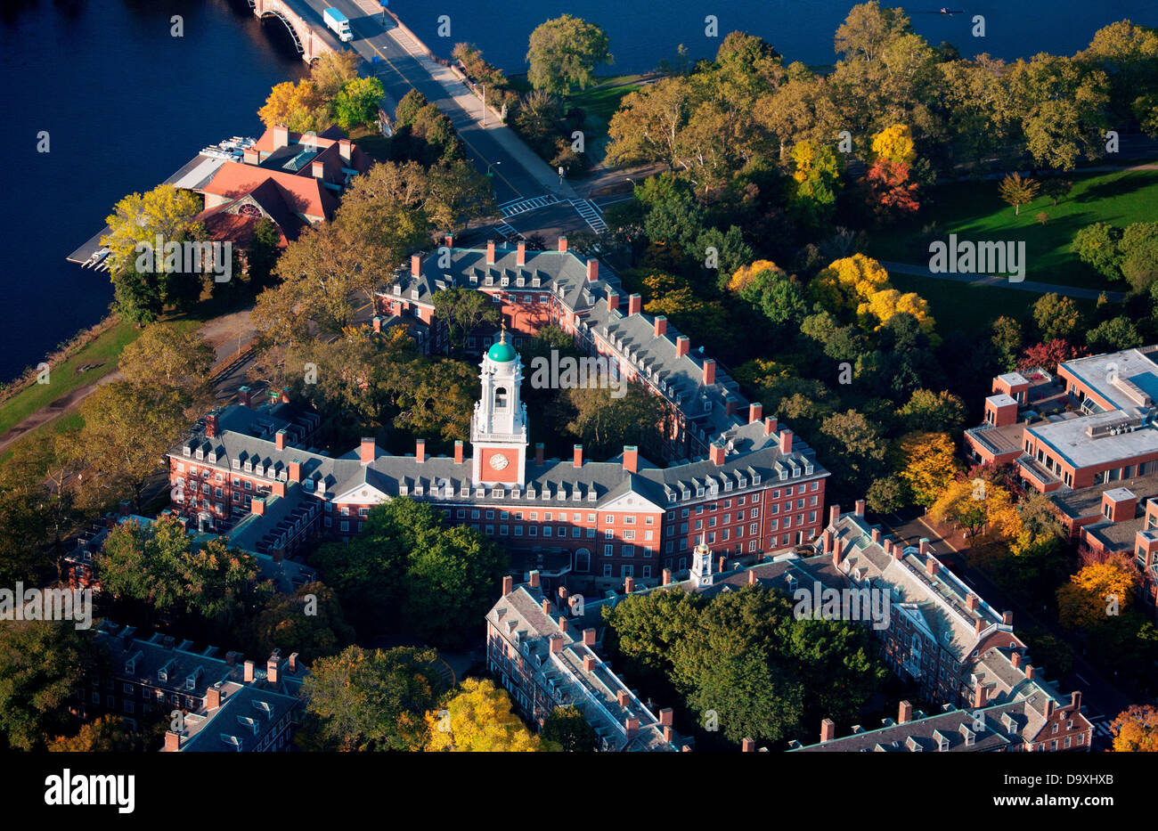 AERIAL VIEW of Harvard Campus featuring Eliot House Clock Tower along ...