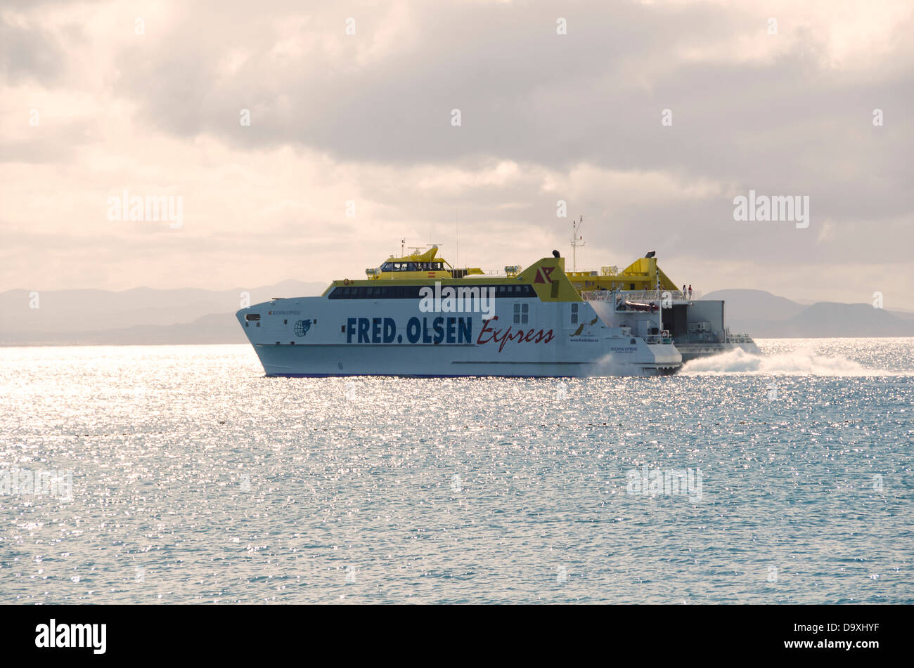 Spain, View of Ferry at Playa blanca Stock Photo - Alamy