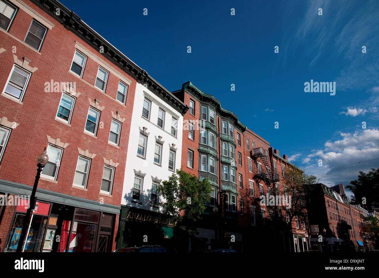 Red brick building fronts on Hanover Street, historic North End ...