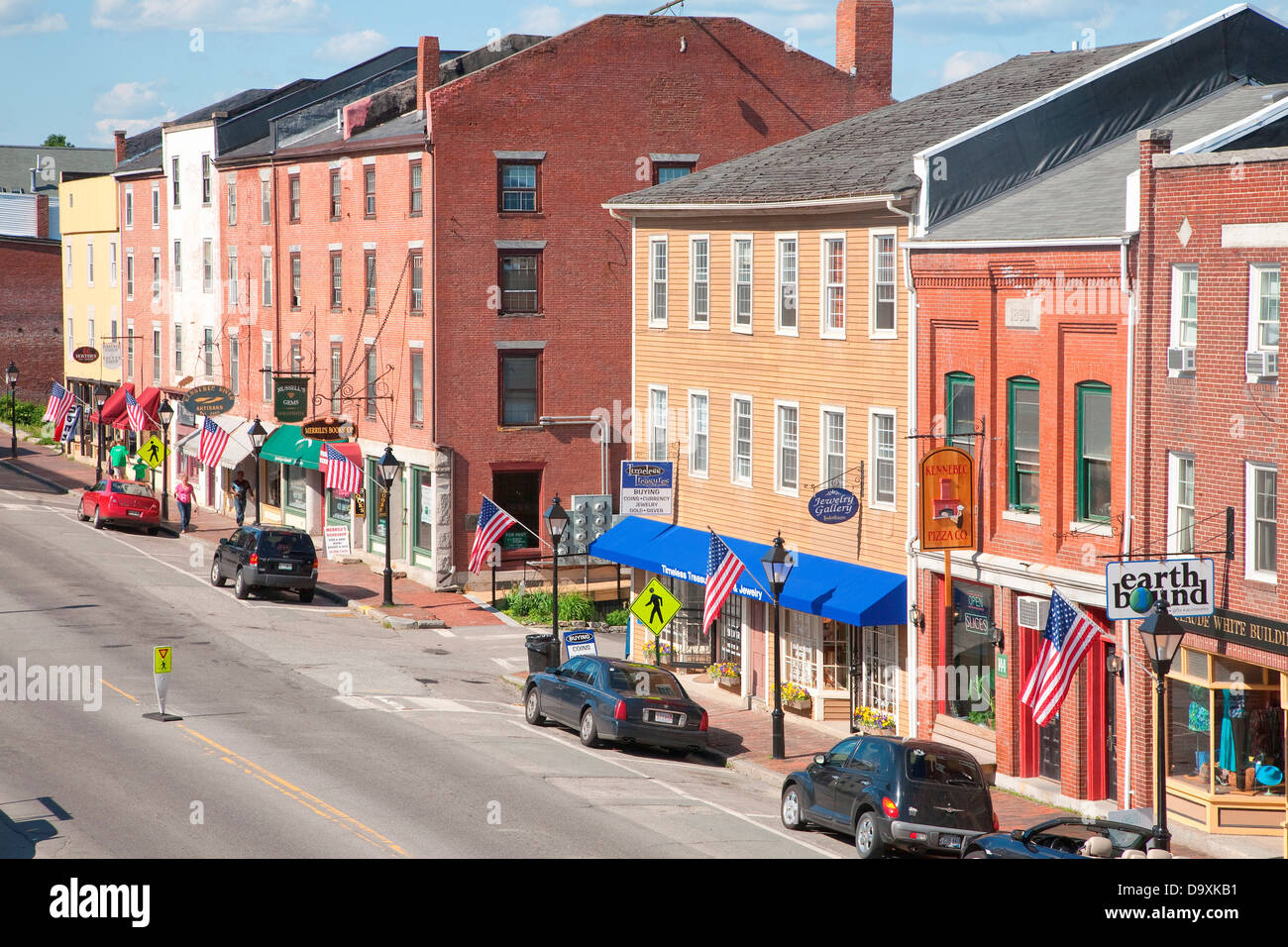Storefronts line Water Street in Hallowell, Maine Stock Photo - Alamy