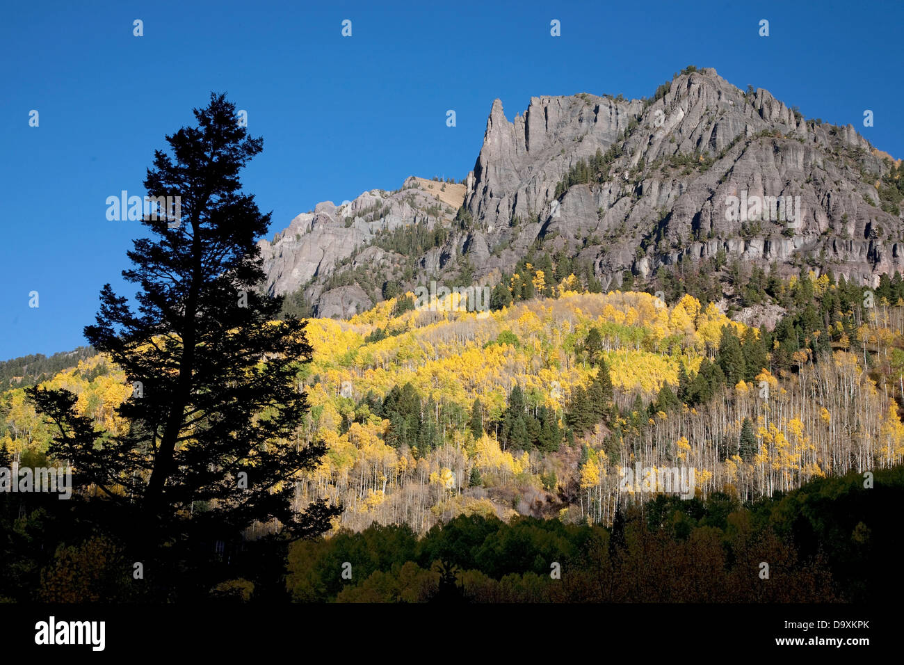 San Juan Mountains and autumn color behind Telluride, CO off mining ...