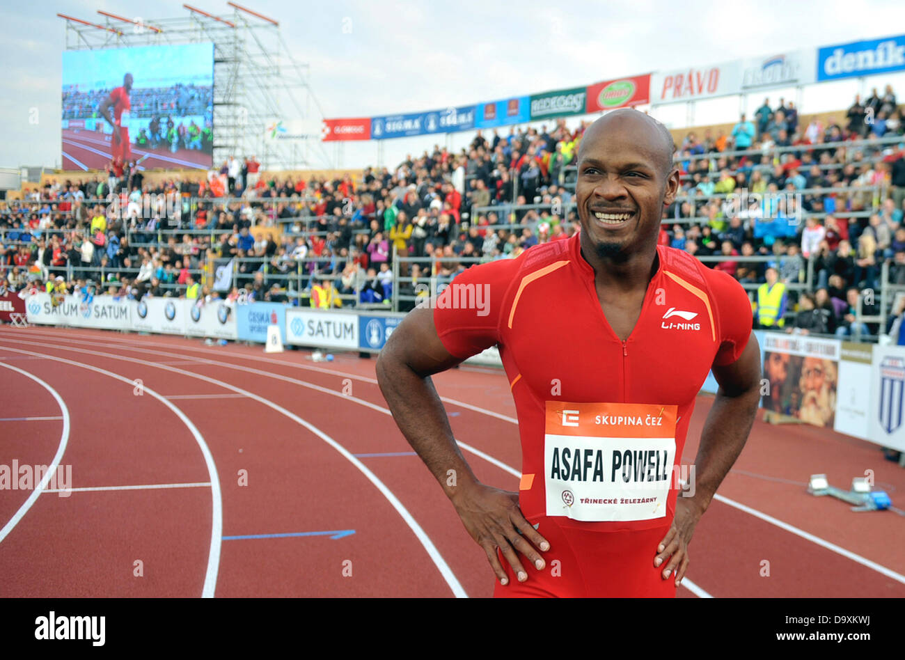 Ostrava, Czech Republic. June 27, 2013. Asafa Powell of Jamaica smiles ...