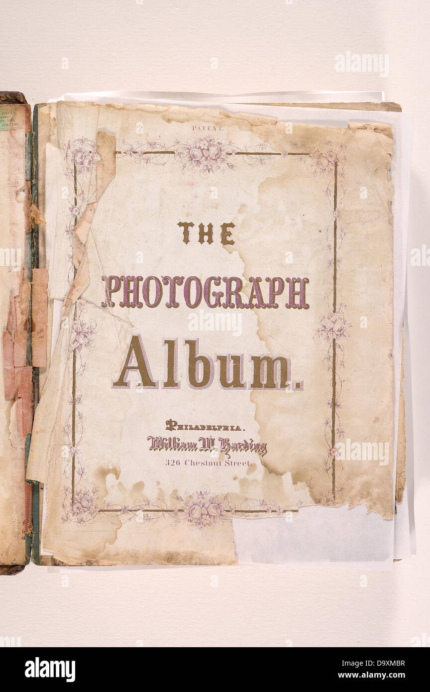 A photograph of the title page of an album, showcasing its historical ...