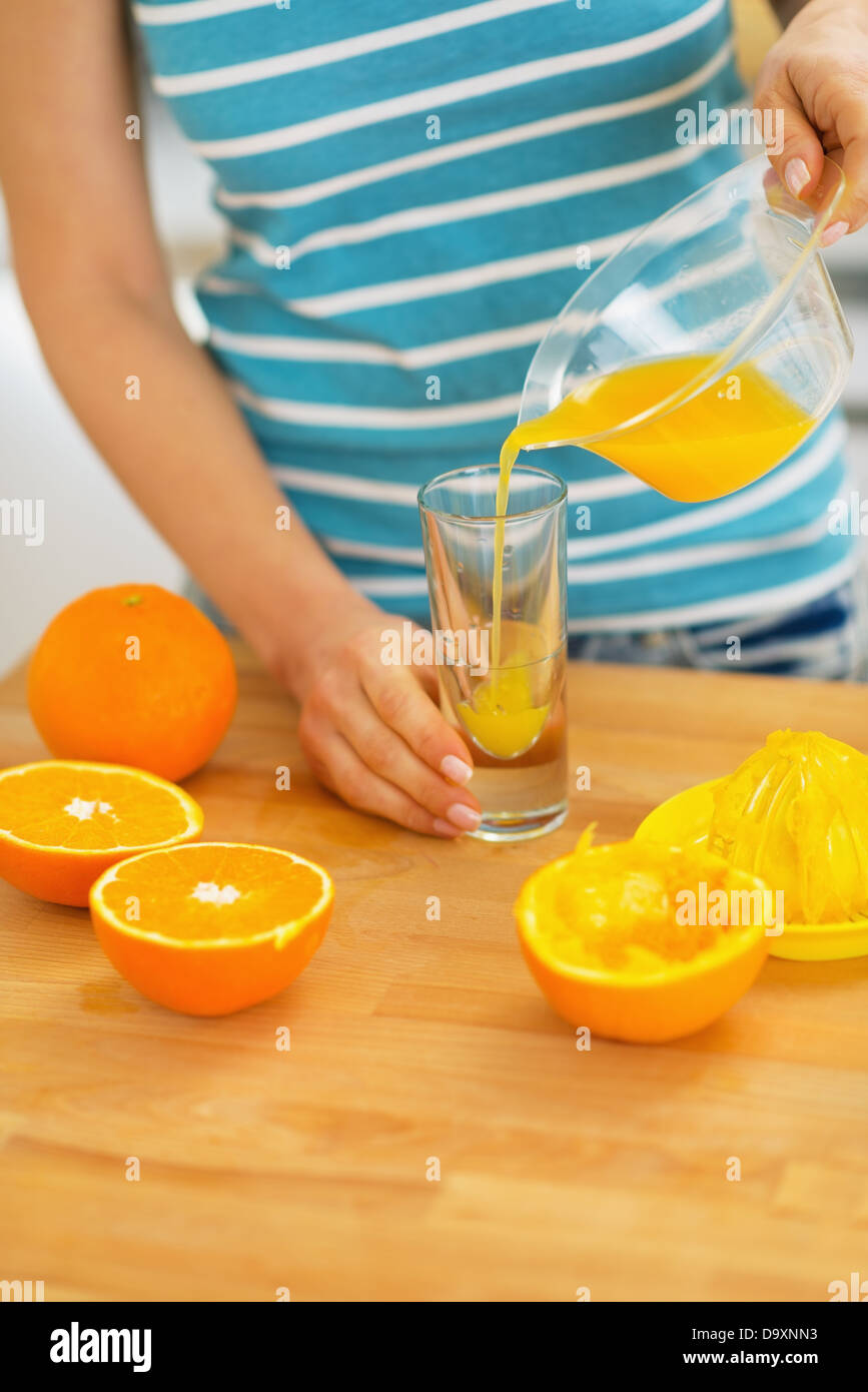 Closeup on woman pouring juice into glass Stock Photo - Alamy