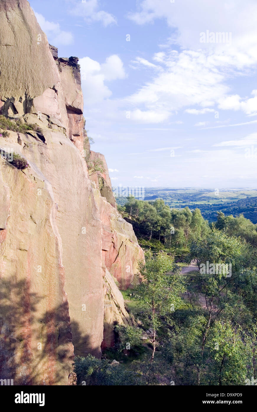Millstone Edge, a sheer cliff face jutting out of the Peak District ...