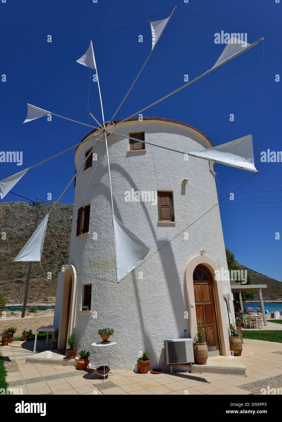 A beautifully restored windmill in Stavros; Akrotiri peninsula, Western ...