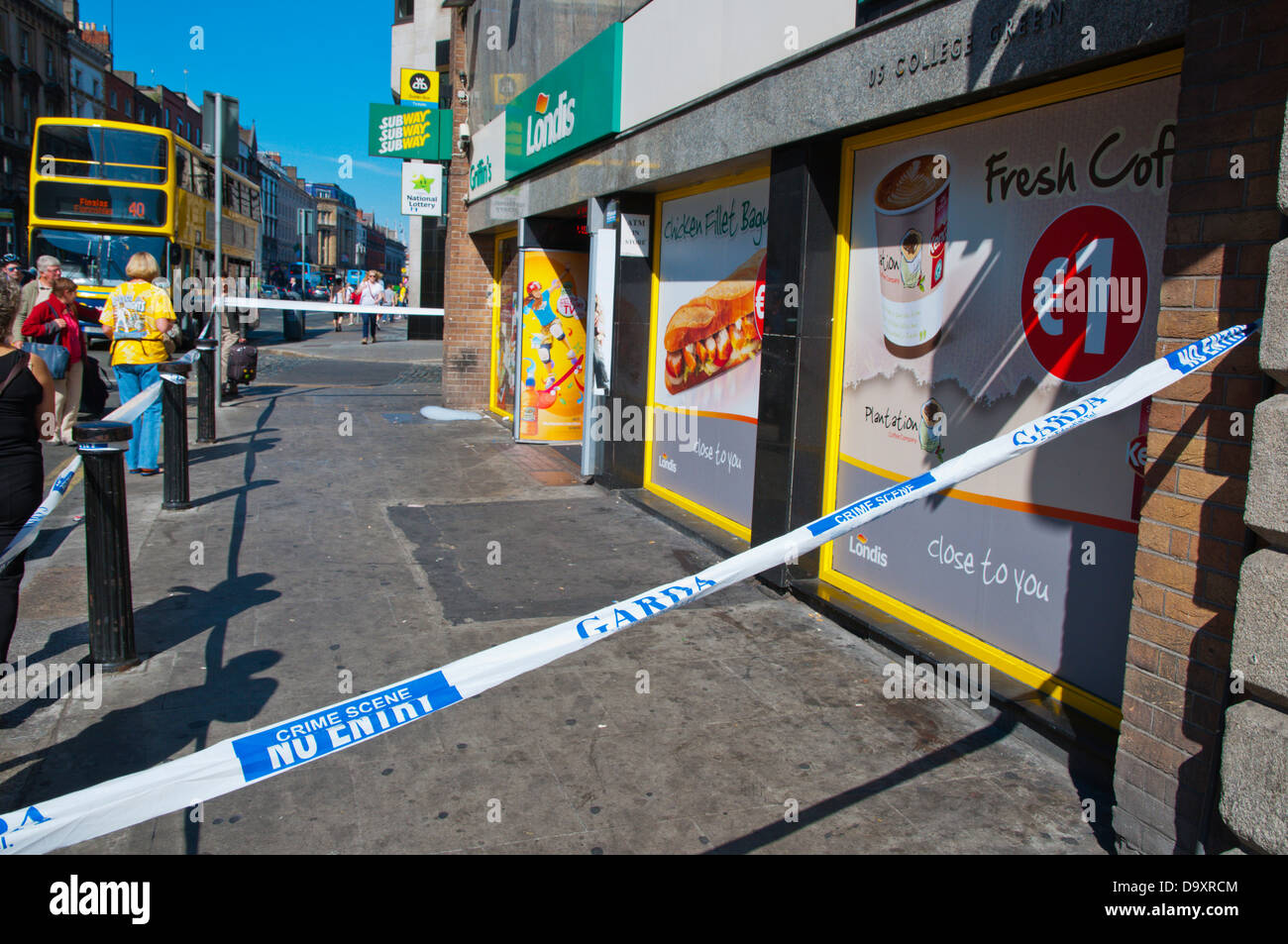 Taped off crime scene College Green street central Dublin Ireland ...