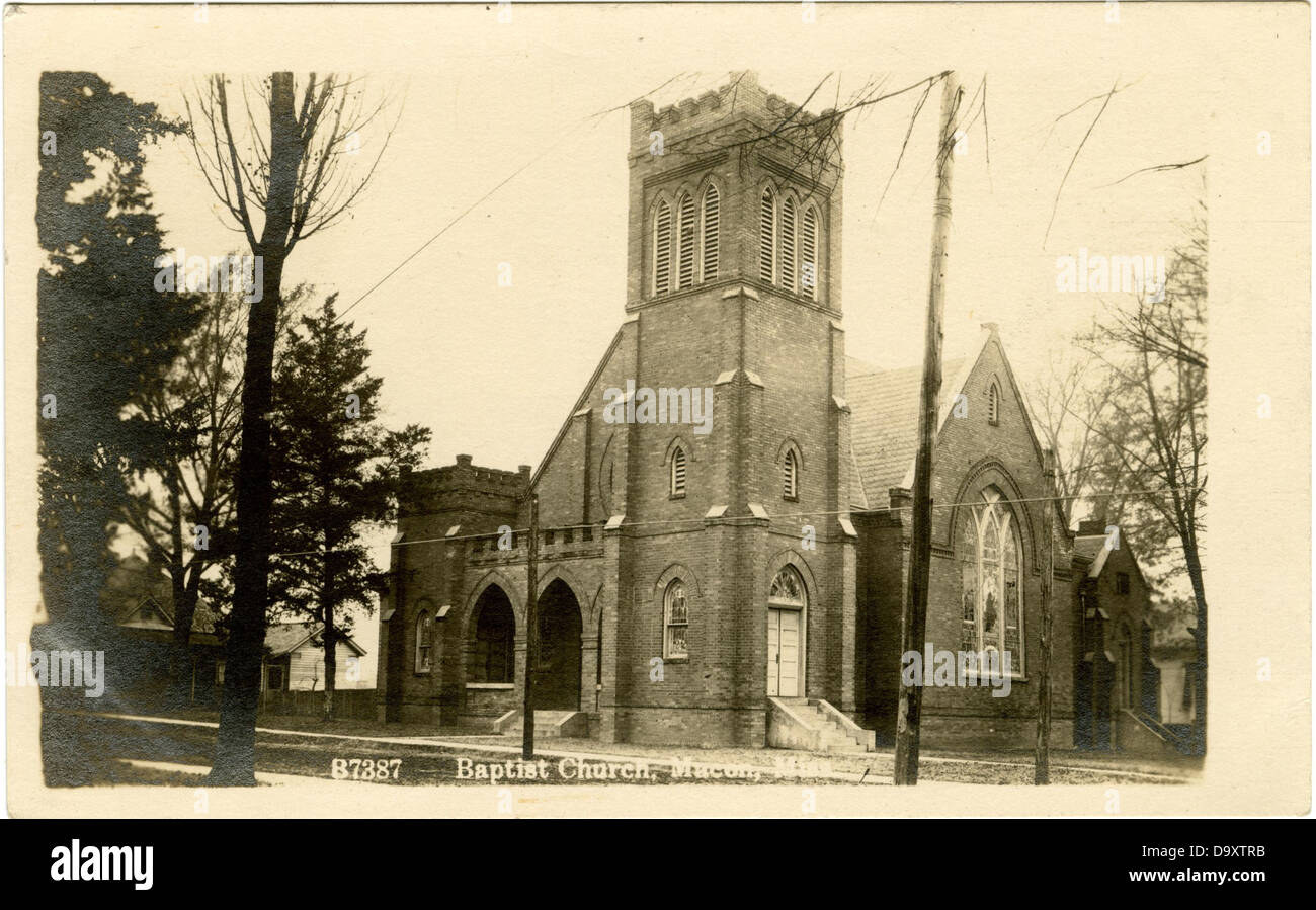 A historical photograph of the Baptist church in Macon, Mississippi ...