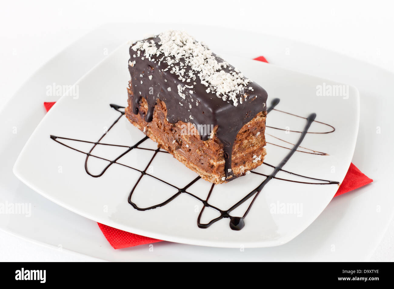 Chocolate dessert with topping on plate Stock Photo - Alamy