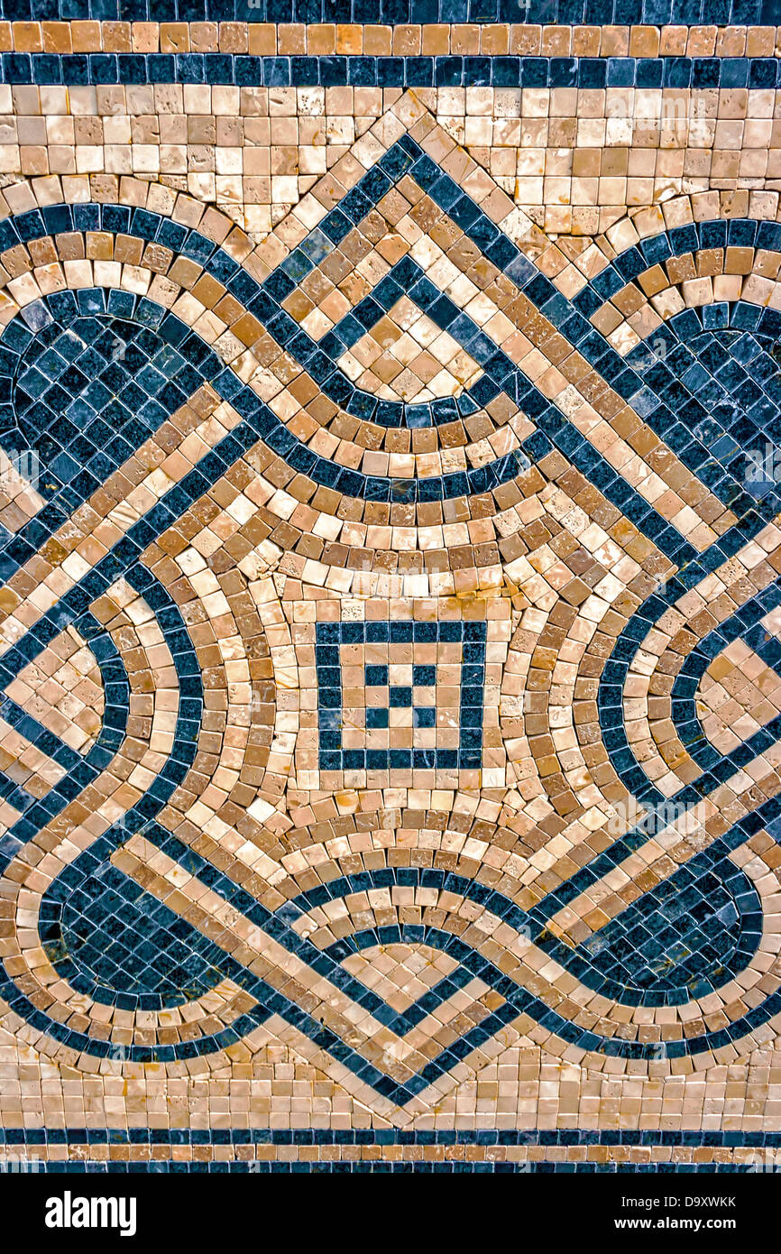 Byzantine ornamental drawing on a wall, in brown and blue colors Stock ...