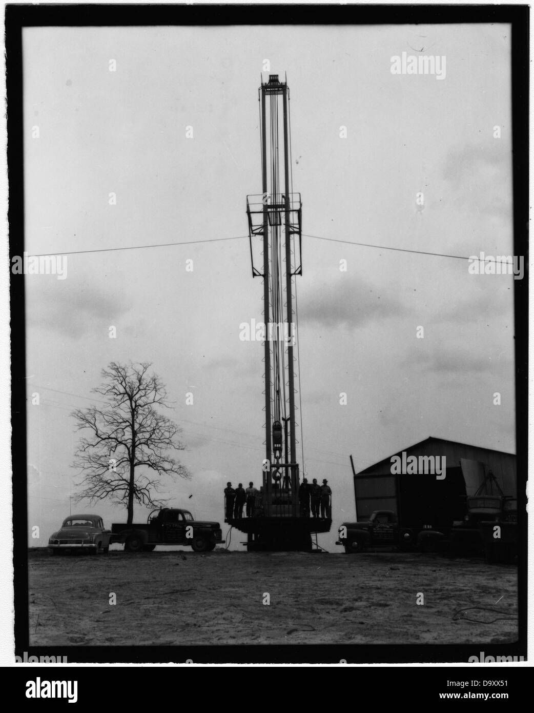 This photograph features the J.F. Crow Derrick, a portable piece of ...