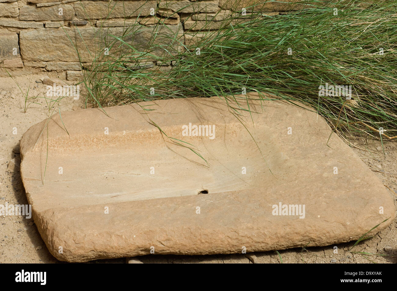 Stone for grinding corn in Pueblo Bonito, an Anasazi/Ancestral Puebloan ...