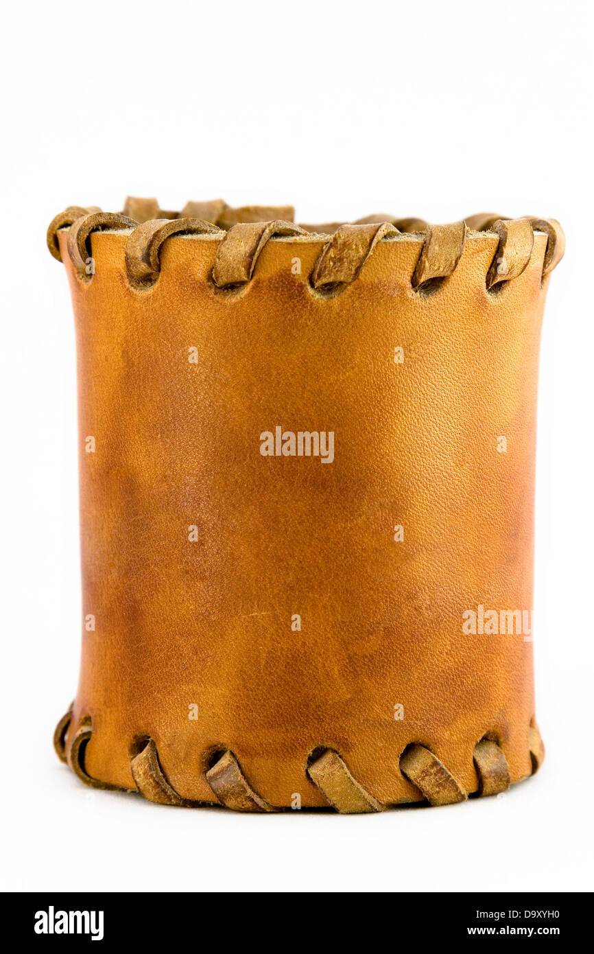 Small leather container isolated on white Stock Photo - Alamy