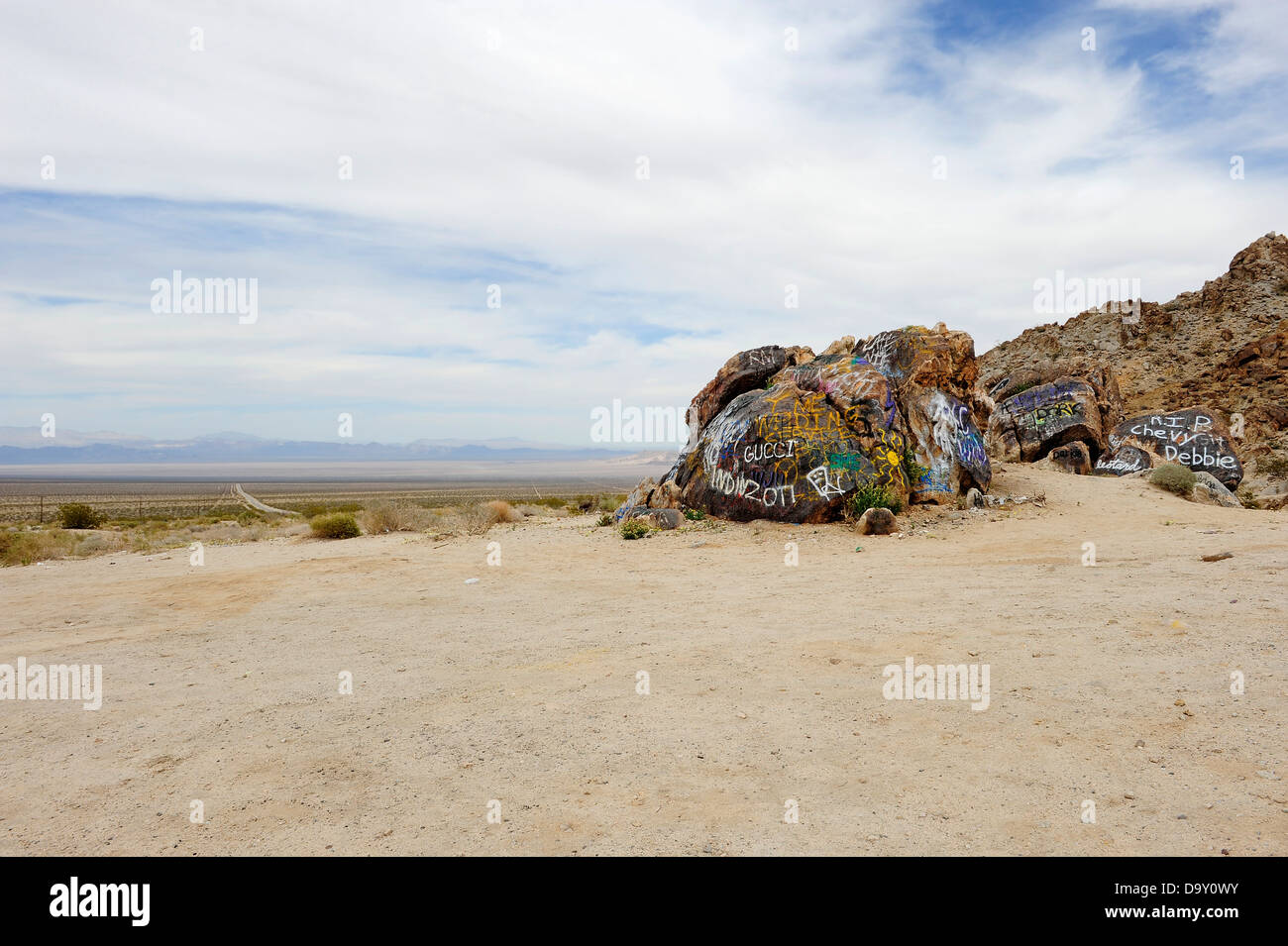 Mojave Desert landscape littered with rubbish and graffiti, California ...
