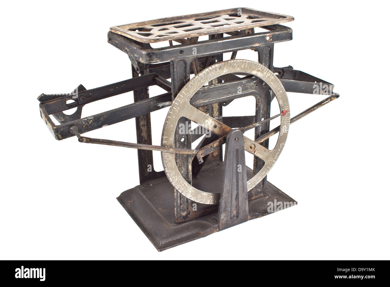 Old rusty weighing scale isolated on white Stock Photo - Alamy