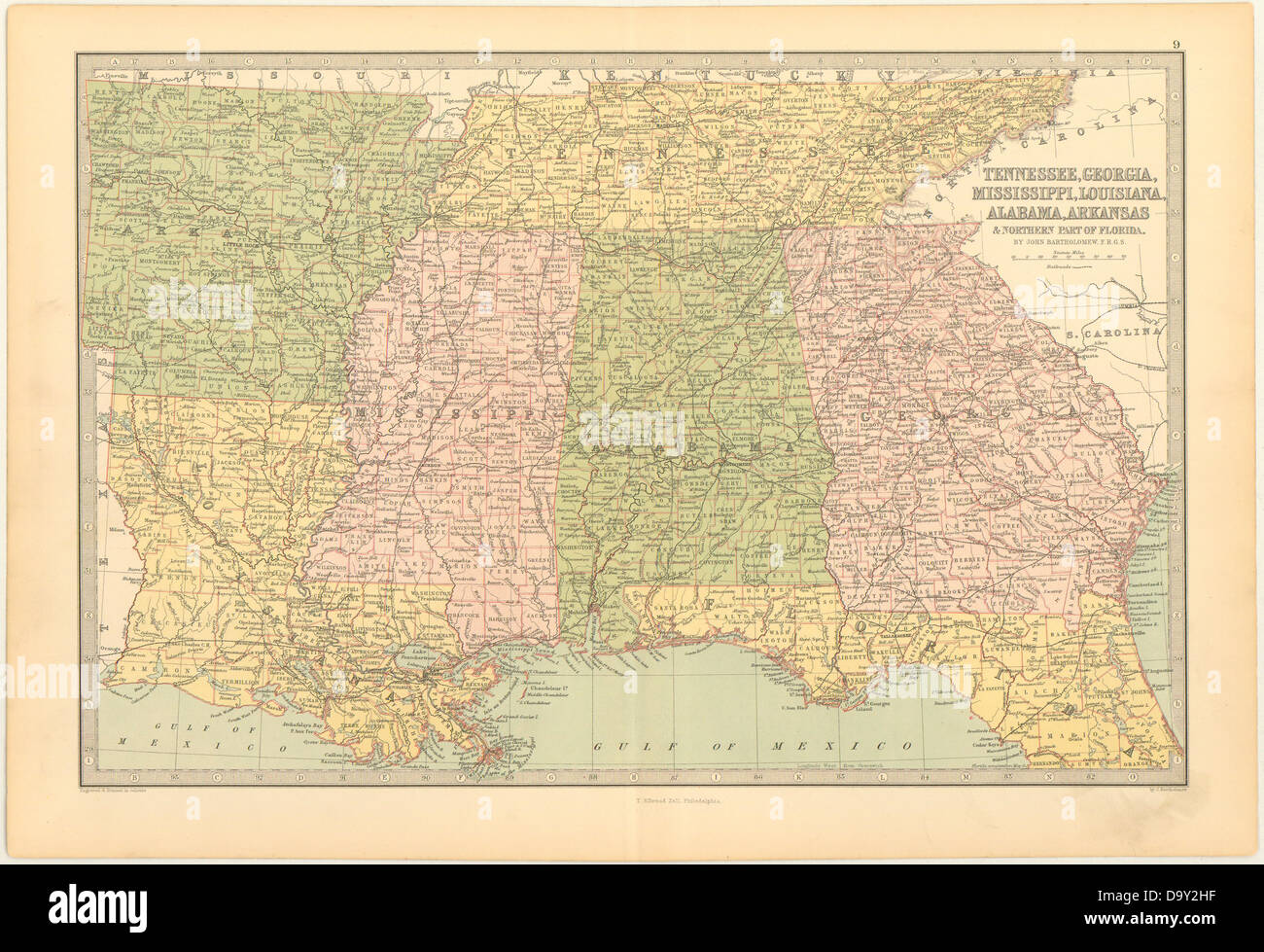This image covers a map of the Southern United States, including ...