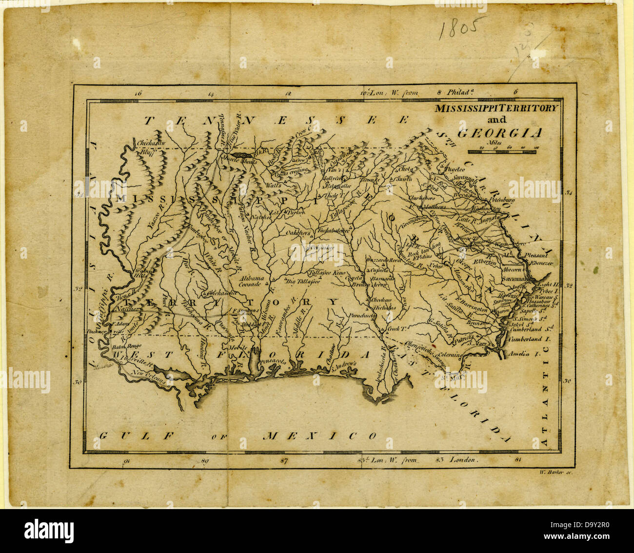 A historical map and depiction of the Mississippi Territory and Georgia ...