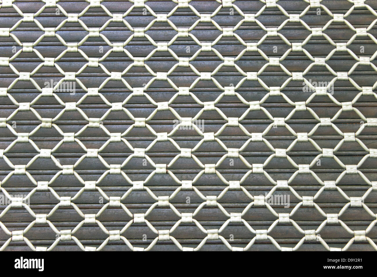 Iron window screen grid over wooden blinds background Stock Photo - Alamy