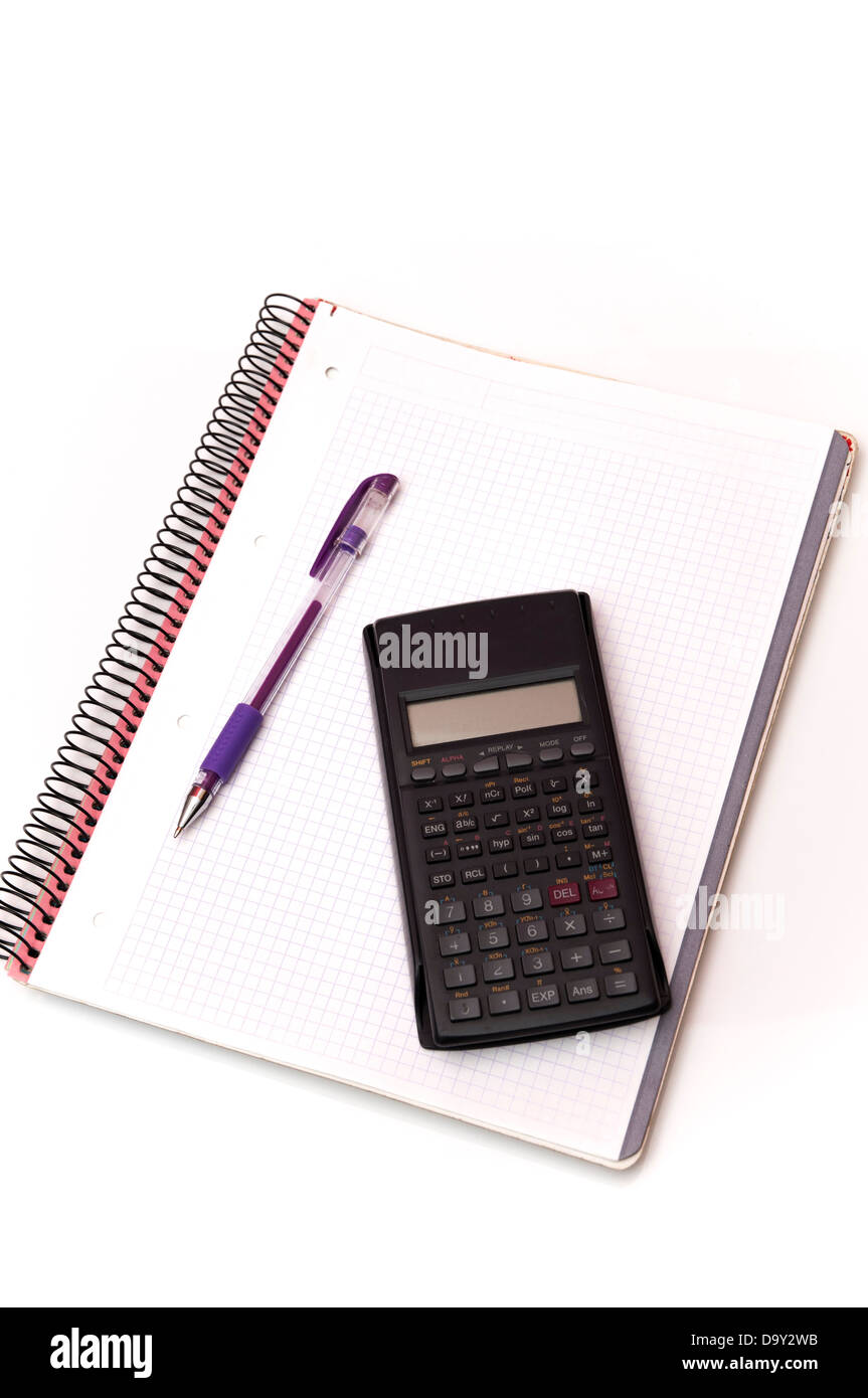 calculator notebook with notes on a white background Stock Photo - Alamy