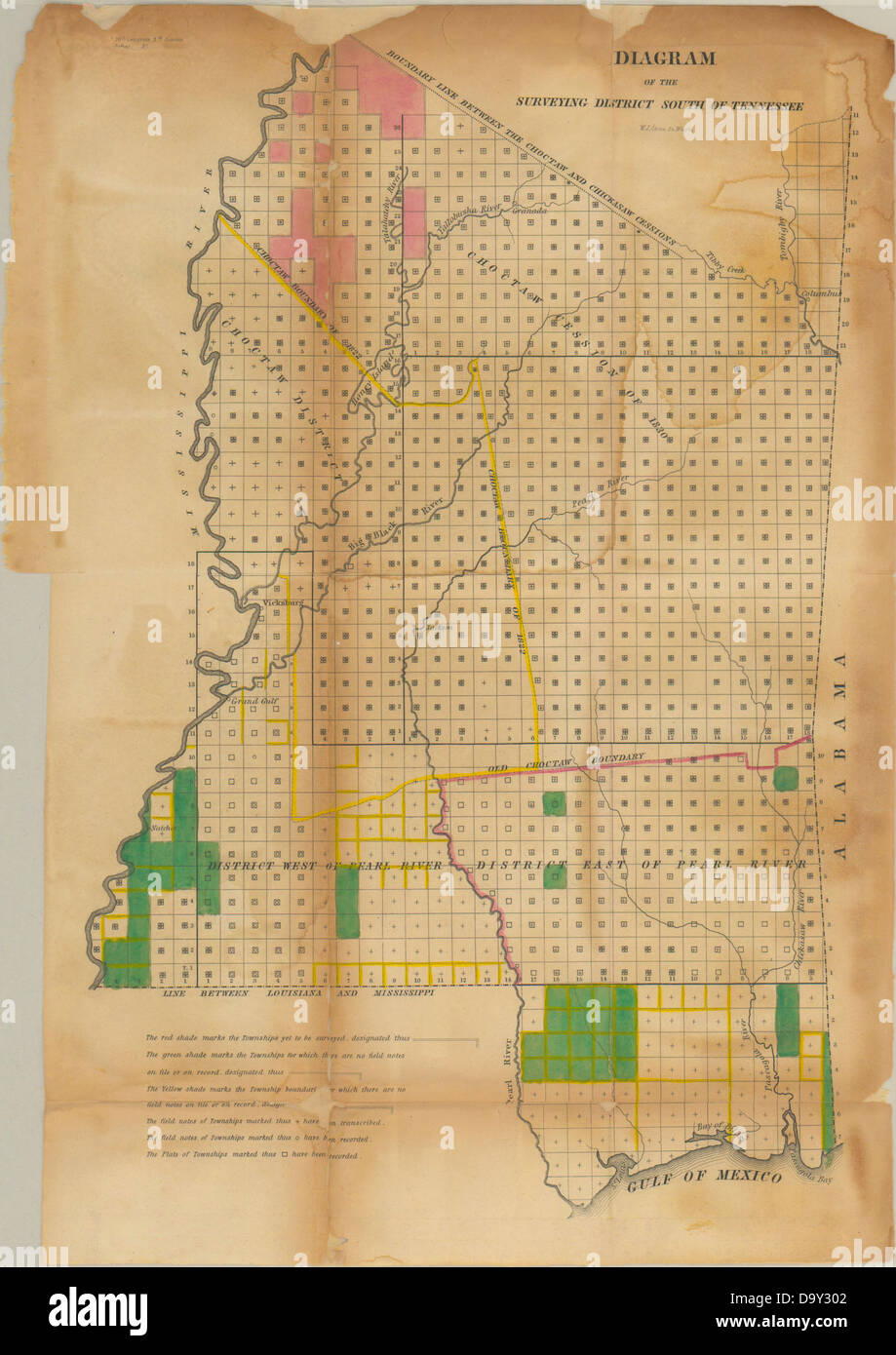 A historical diagram showing the surveying district south of Tennessee ...