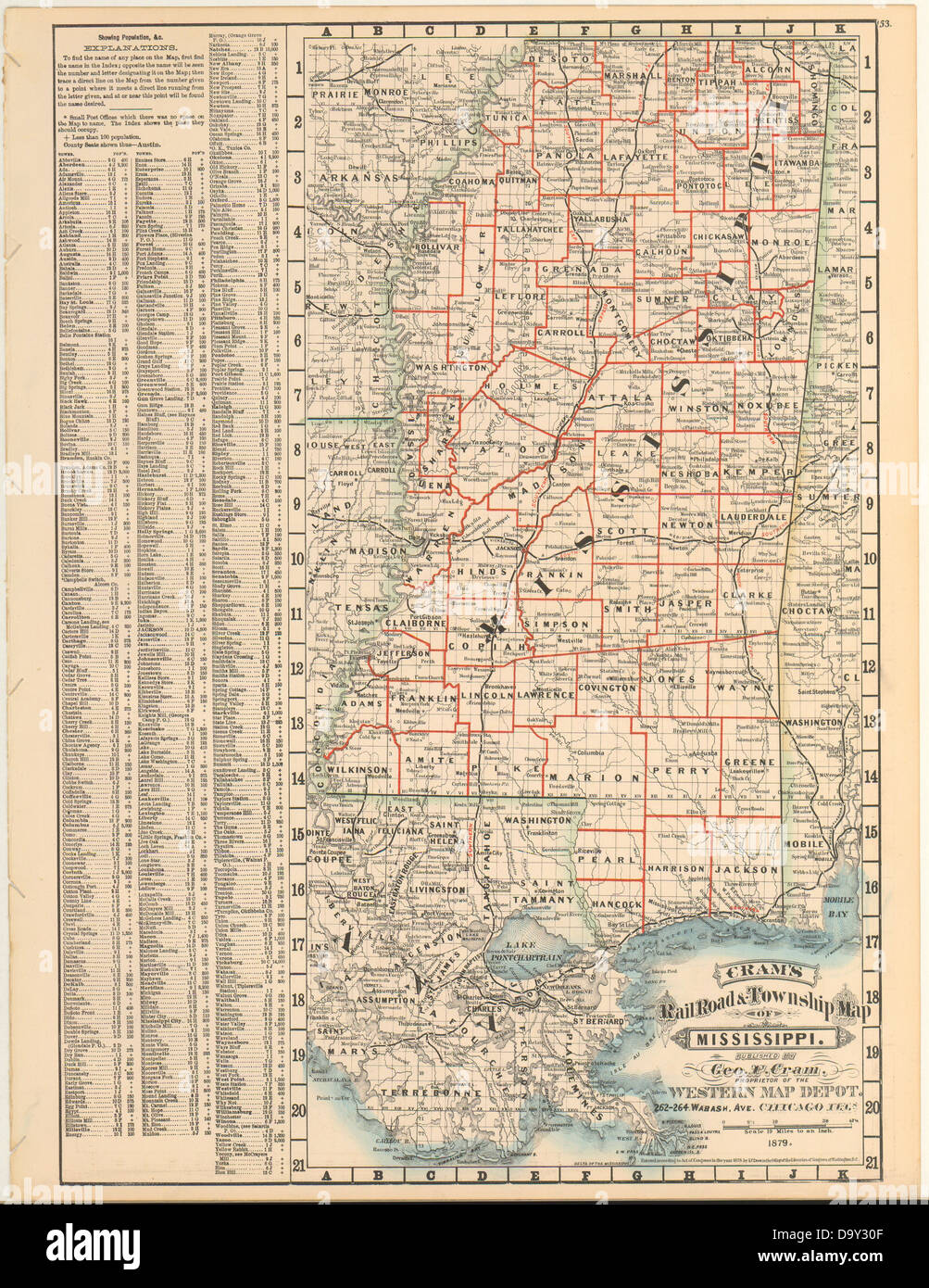 A historical map showing the railroad and township layouts of ...