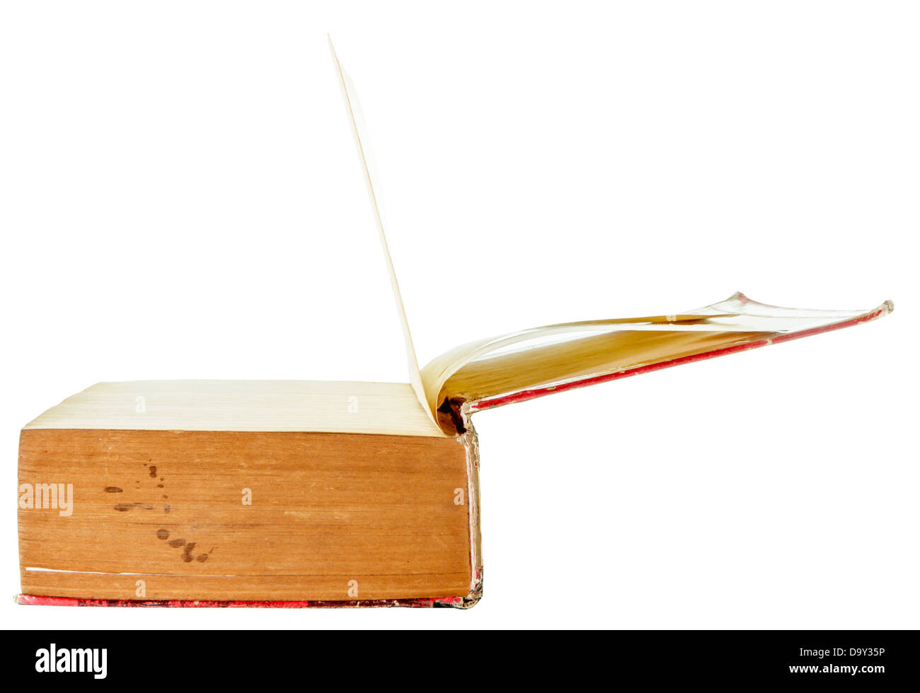 Open old book isolated on white background Stock Photo - Alamy