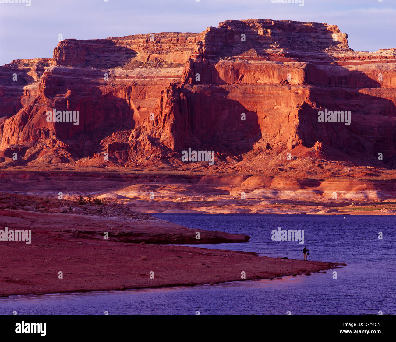 Tim Pfeiffer photographing along shore of Lake Powell near the mouth of ...