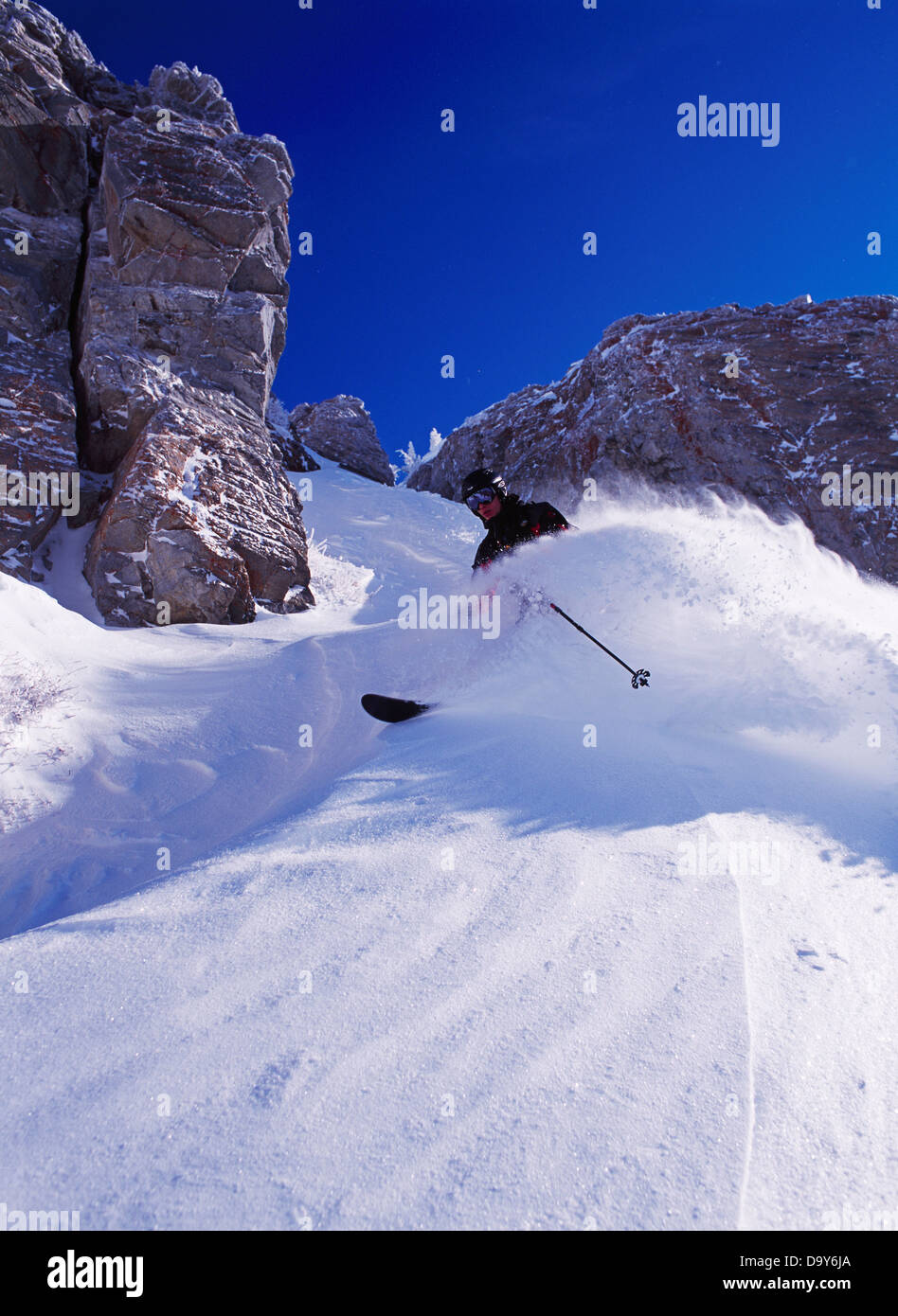 Alpine skier Dylan Crossman enjoying deep powder at Alta, Little ...