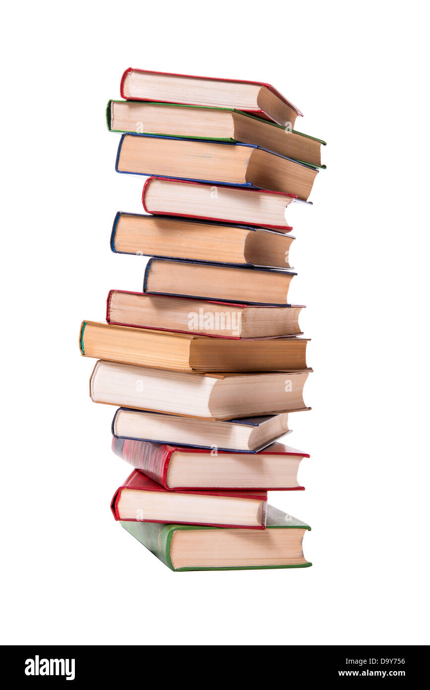 Multicolored books stack isolated on white background Stock Photo - Alamy