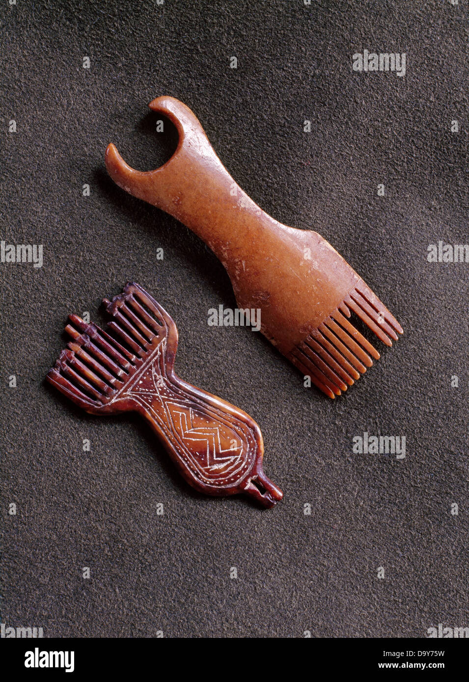 USA, Alaska, Ivory and bone combs, Eskimo artifacts from St. Lawrence ...
