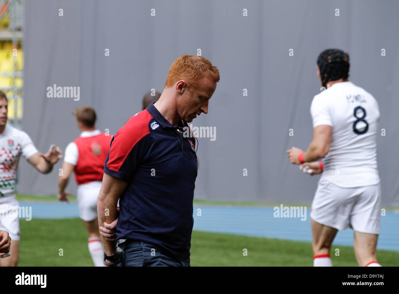 Moscow, Russia. 28th June 2013. England coach Ben Ryan as England warm ...