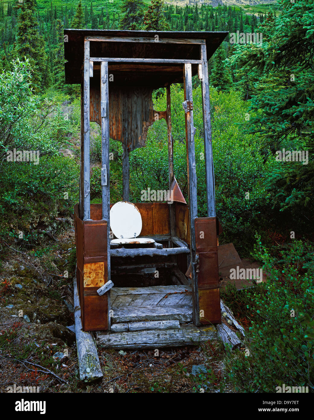 USA Alaska Lake Clark National Park Remains outhouse after porcupines ...