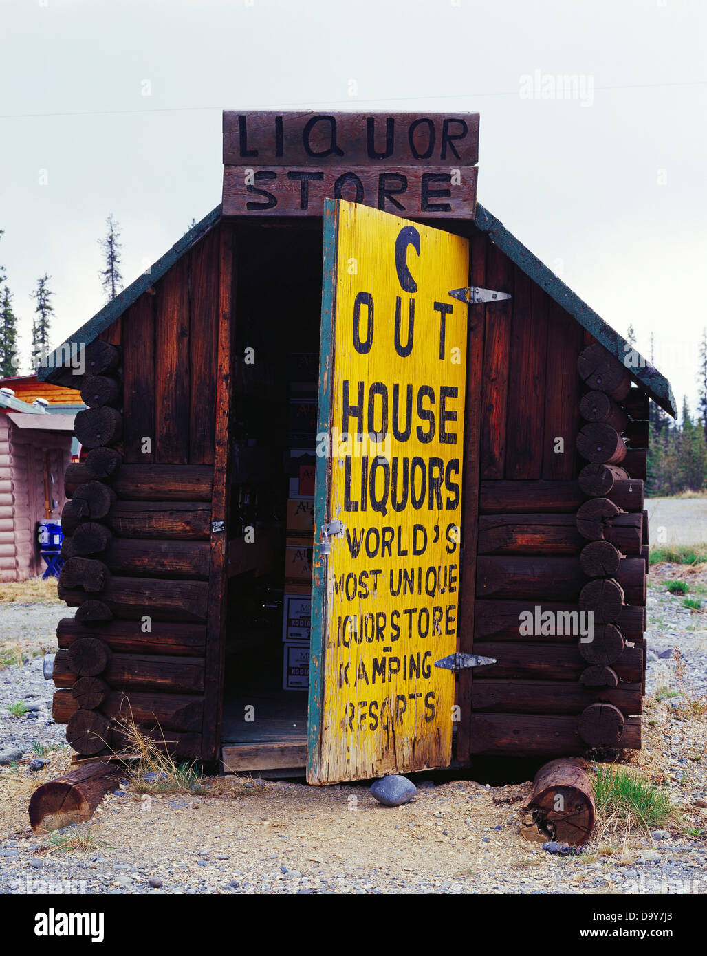USA, Alaska, Outhouse Liquors, former two-seater converted to unique ...