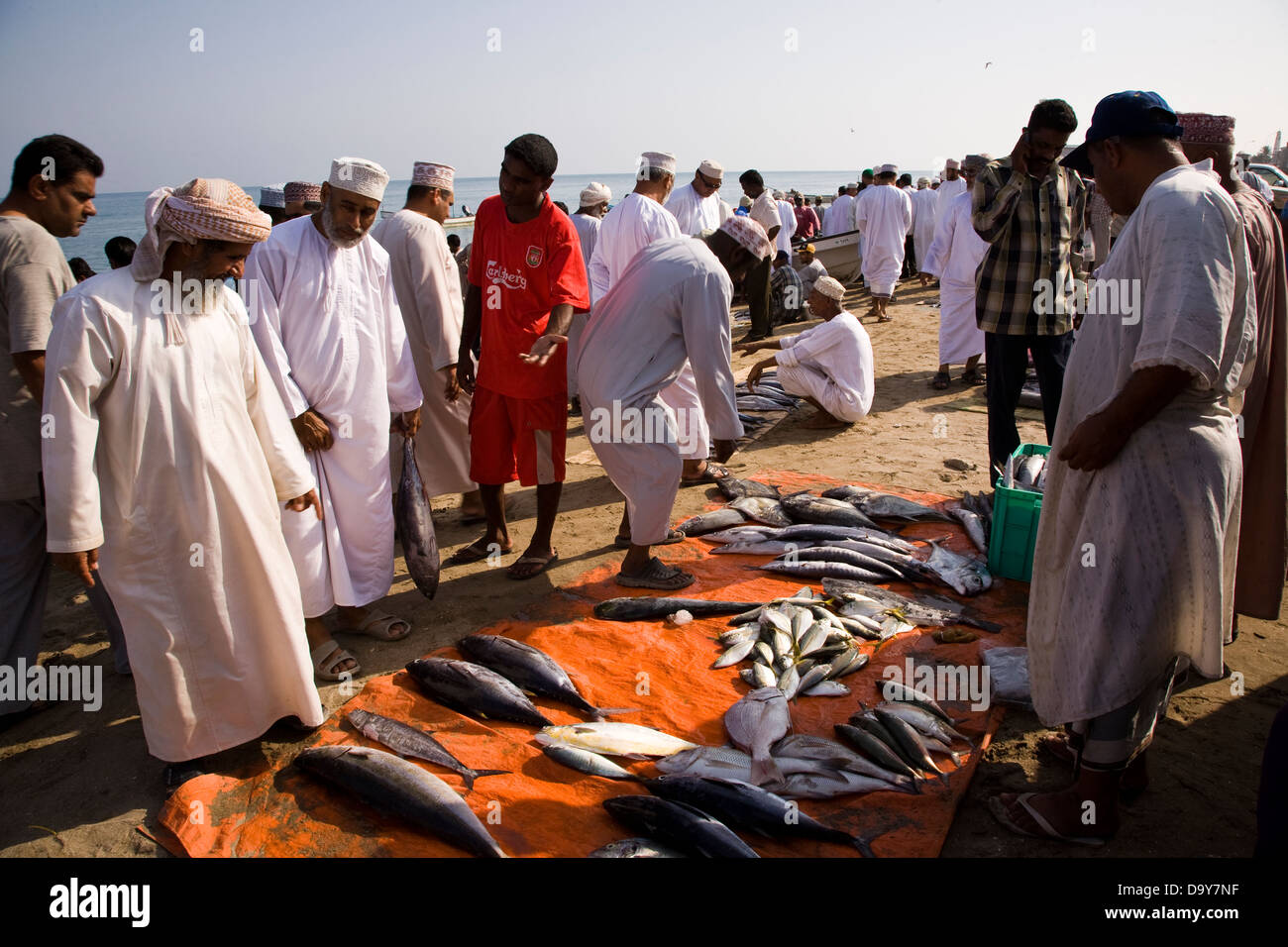 Fishermen sell their catch fresh from the beach on the Gulf of Oman in ...