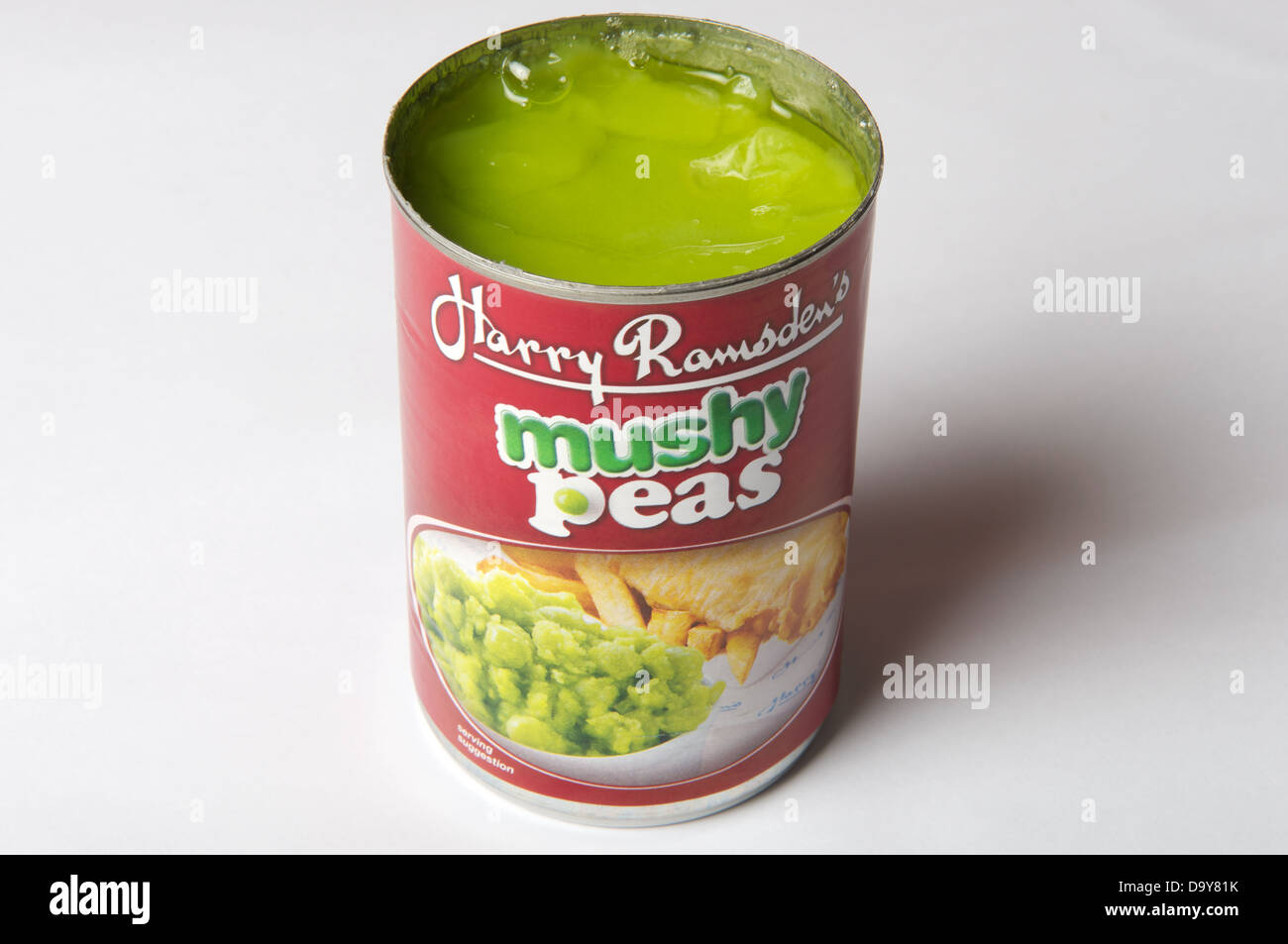 Harry Ramsdens tinned mushy peas Stock Photo - Alamy