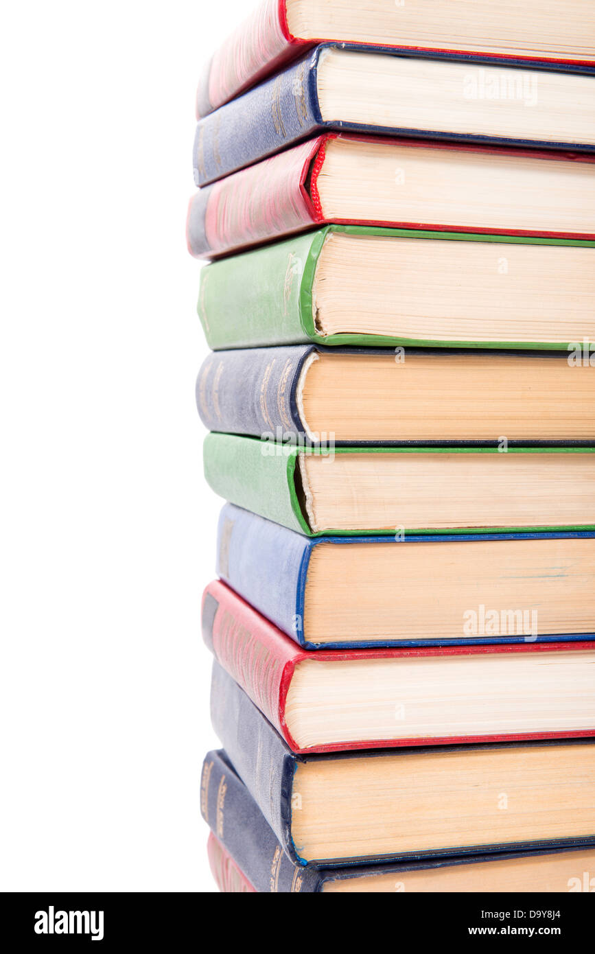 Multicolored books stack isolated on white background Stock Photo - Alamy