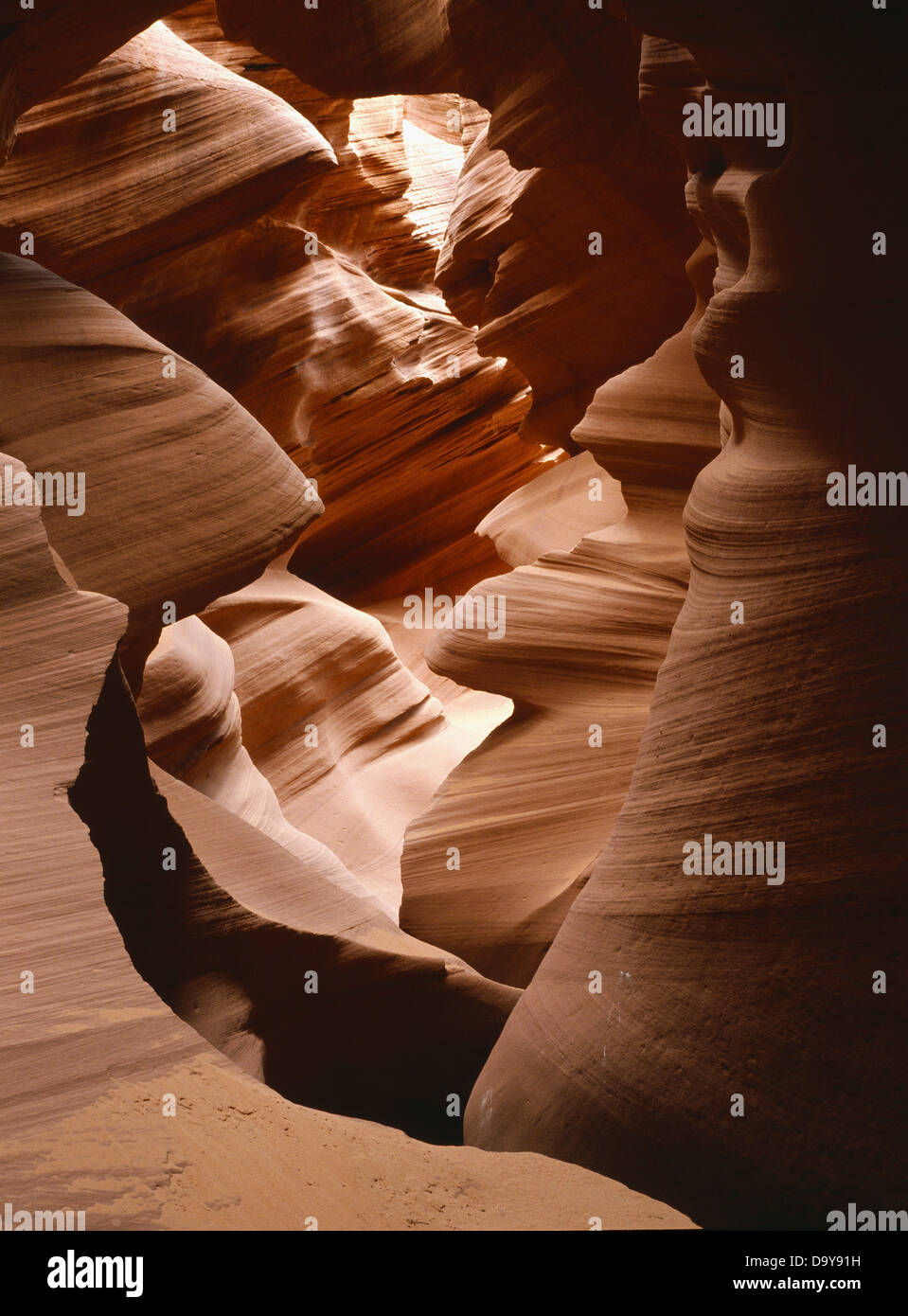 USA, Arizona, Colorado Plateau, Sandstone jaws of slickrock slot canyon ...
