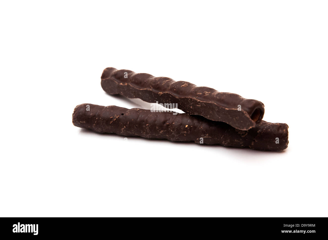 Long Chocolate cookies on a white background Stock Photo - Alamy