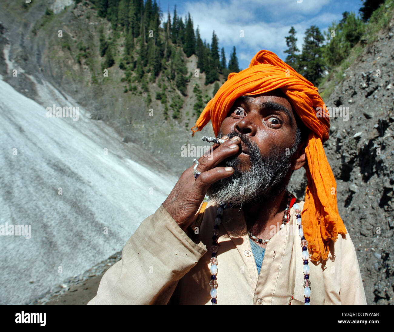 Baltal, Indian Administered Kashmir 28th June 2013.A Hindu holy man ...